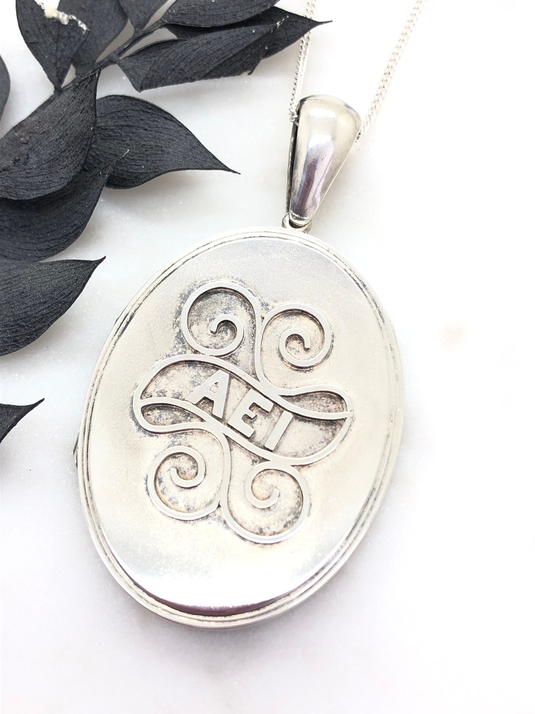 Large Antique Victorian Sterling Silver AEI Locket Pendant Necklace - Etsy