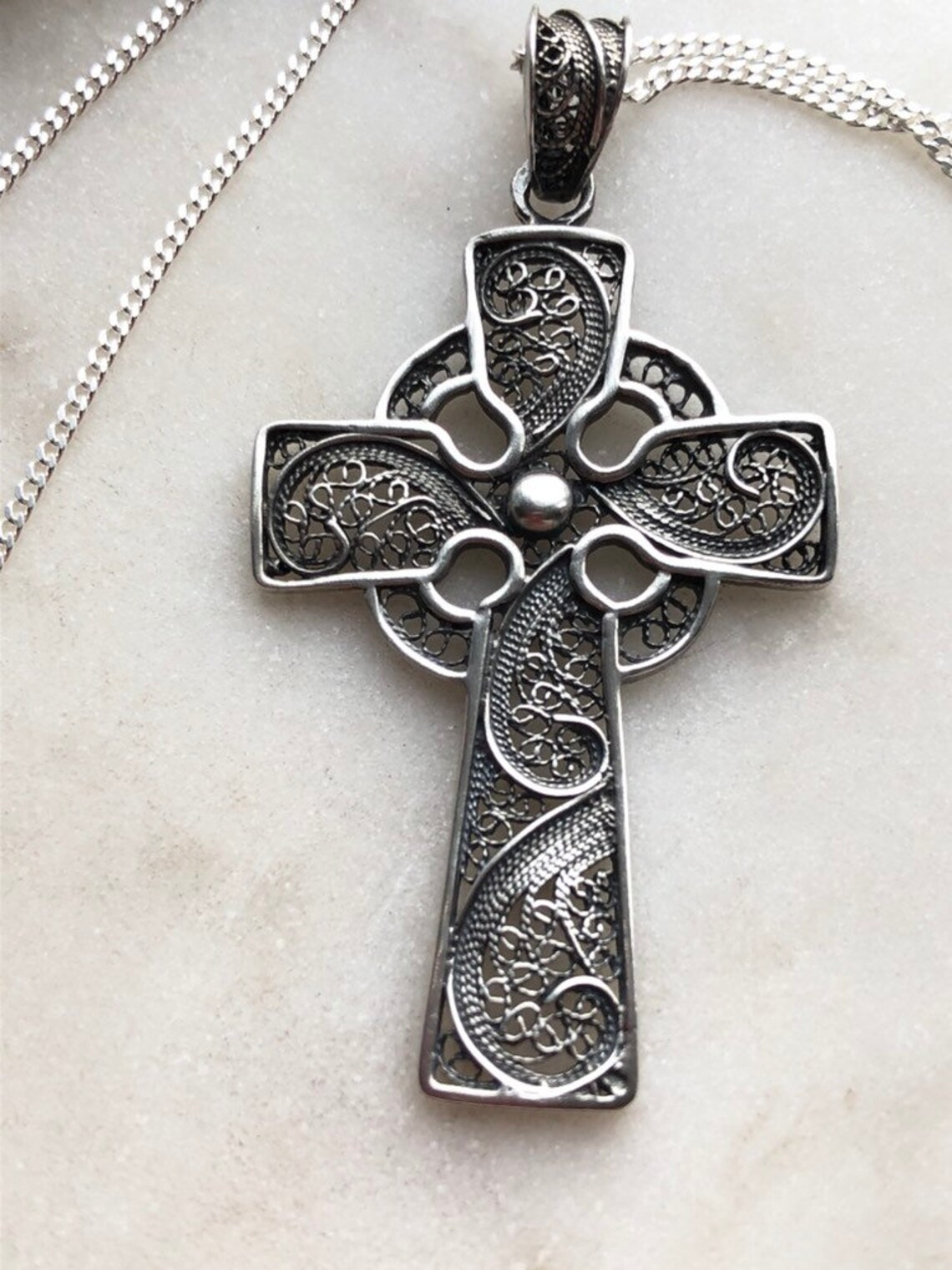 Vintage Sterling Silver Filigree Cross Pendant Necklace | Etsy