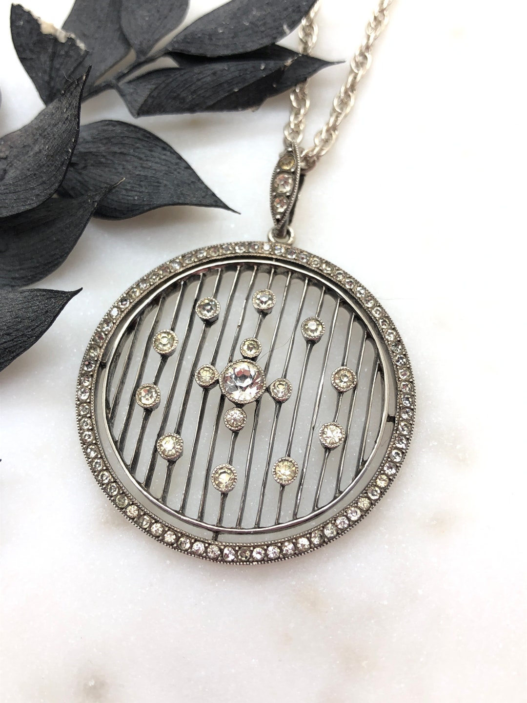 1920’s Art Deco Sterling Silver & Paste Stone Round Pendant Necklace - Etsy