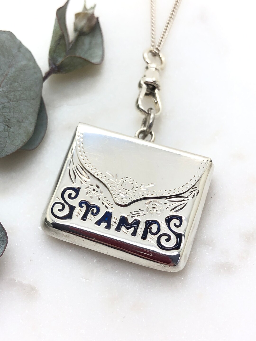 Vintage Sterling Silver Enamelled Stamp Locket Fob Pendant Necklace - Etsy