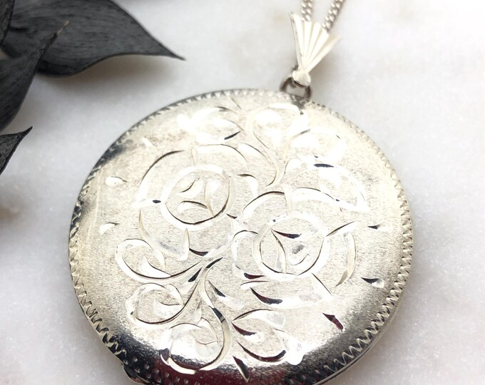 Vintage Sterling Silver Round Flower Locket Pendant Necklace - Etsy