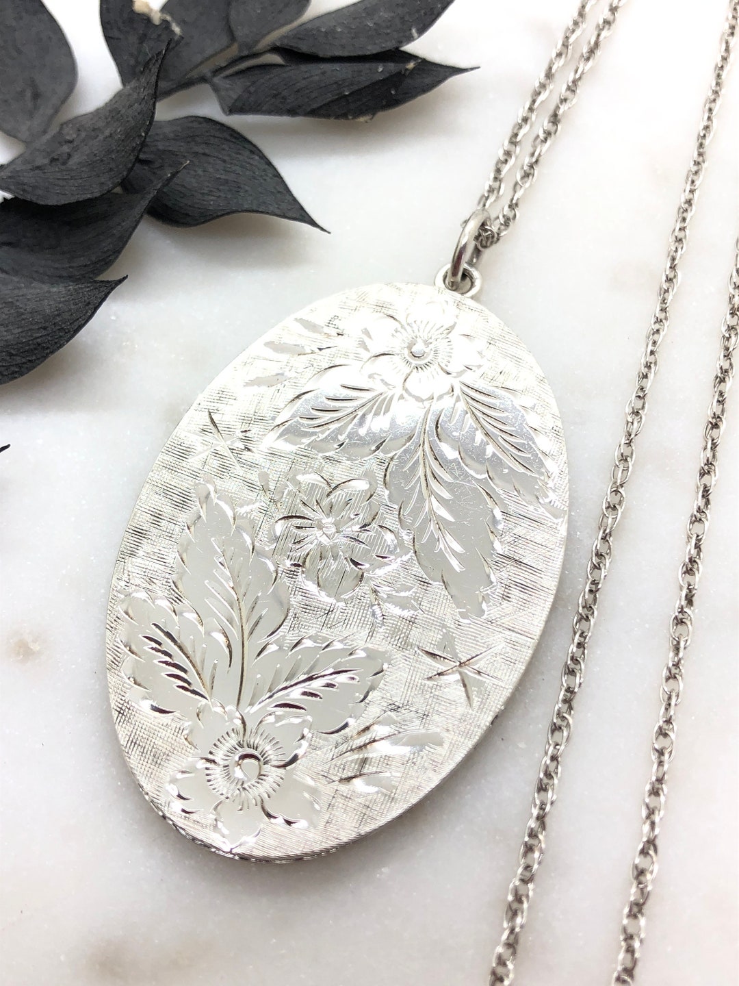 Very Large 1920s Art Deco Sterling Silver Engraved Locket Pendant by ...