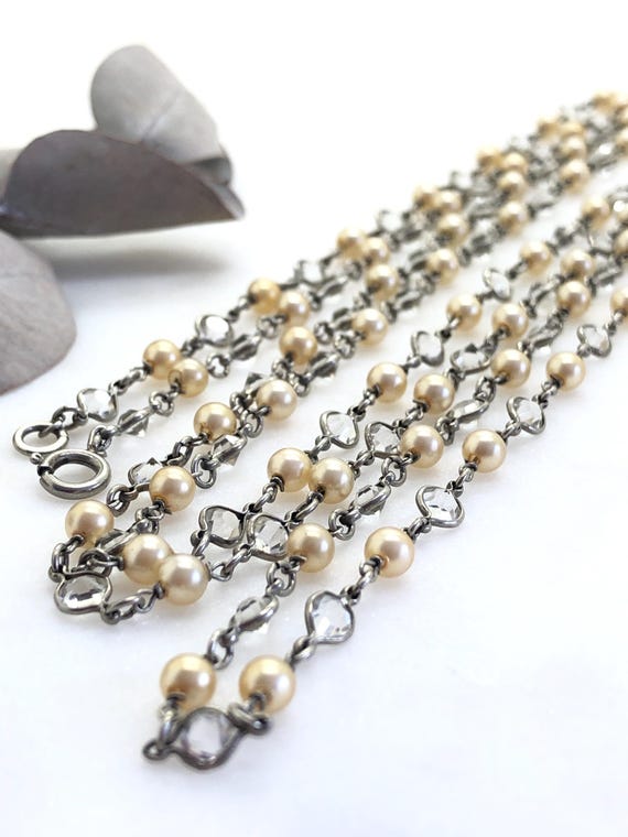 1920’s Art Deco Long Paste Stones & Paste Pearl Chain… - Gem