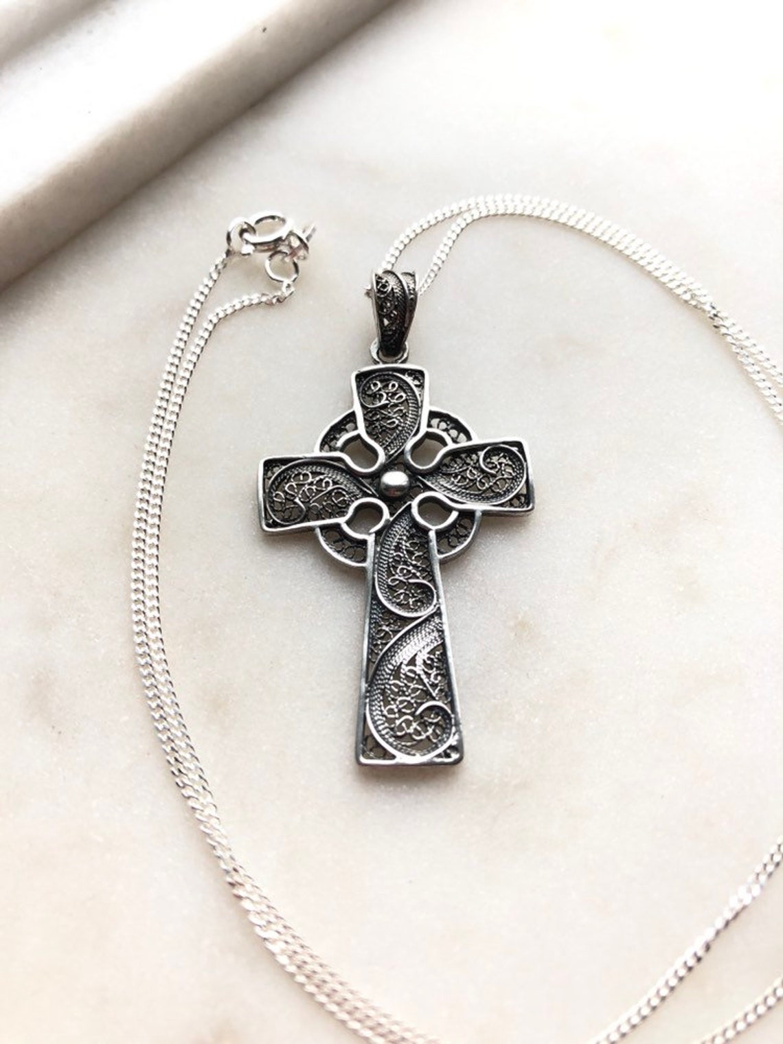 Vintage Sterling Silver Filigree Cross Pendant Necklace | Etsy