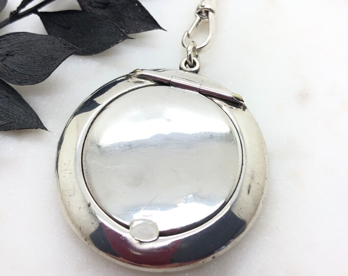 1920’s Art Deco Sterling Silver Mirror Compact Locket Pendant Necklace ...