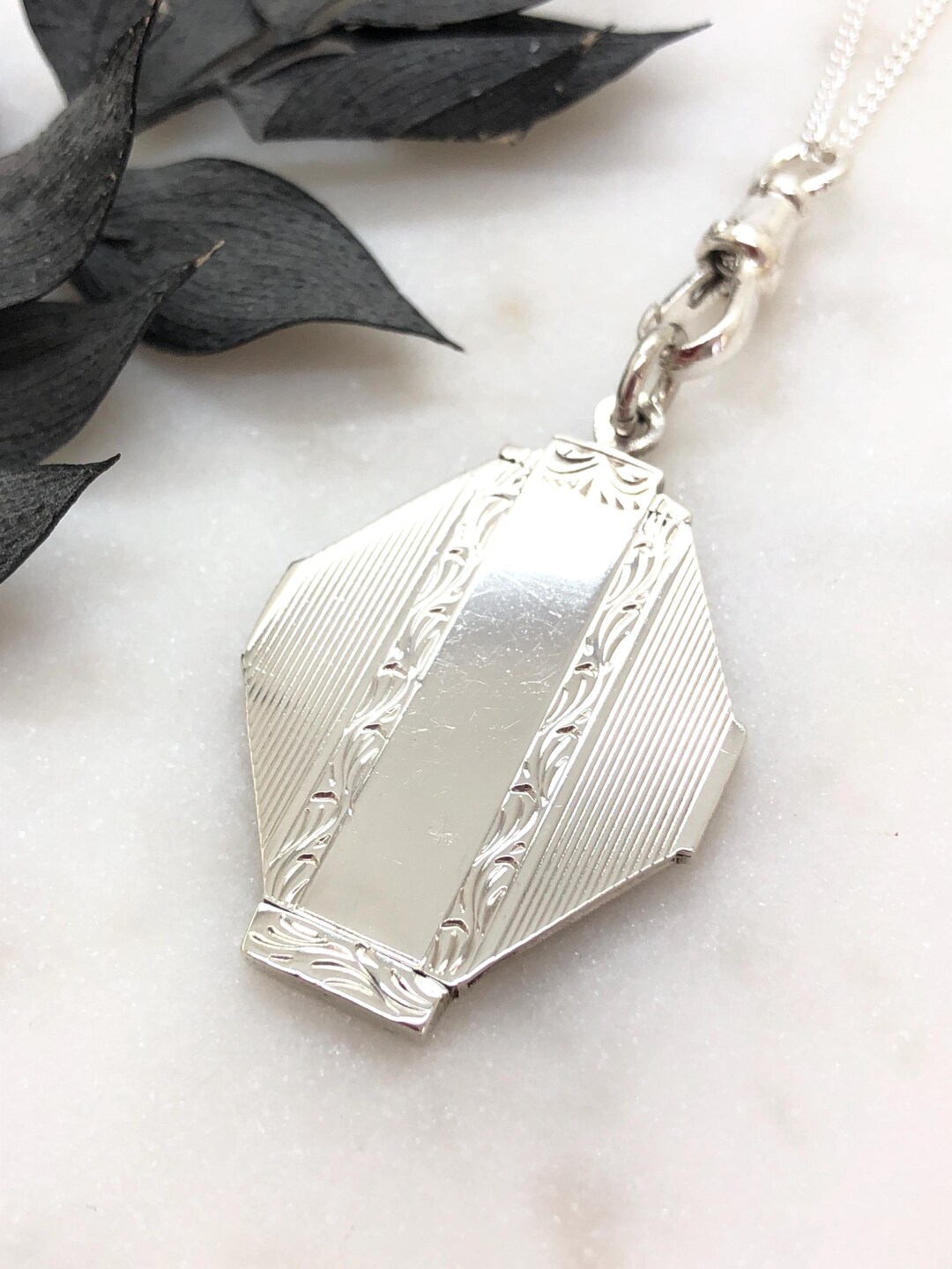 1920s Art Deco Sterling Silver Locket Pendant Necklace by Herbert ...