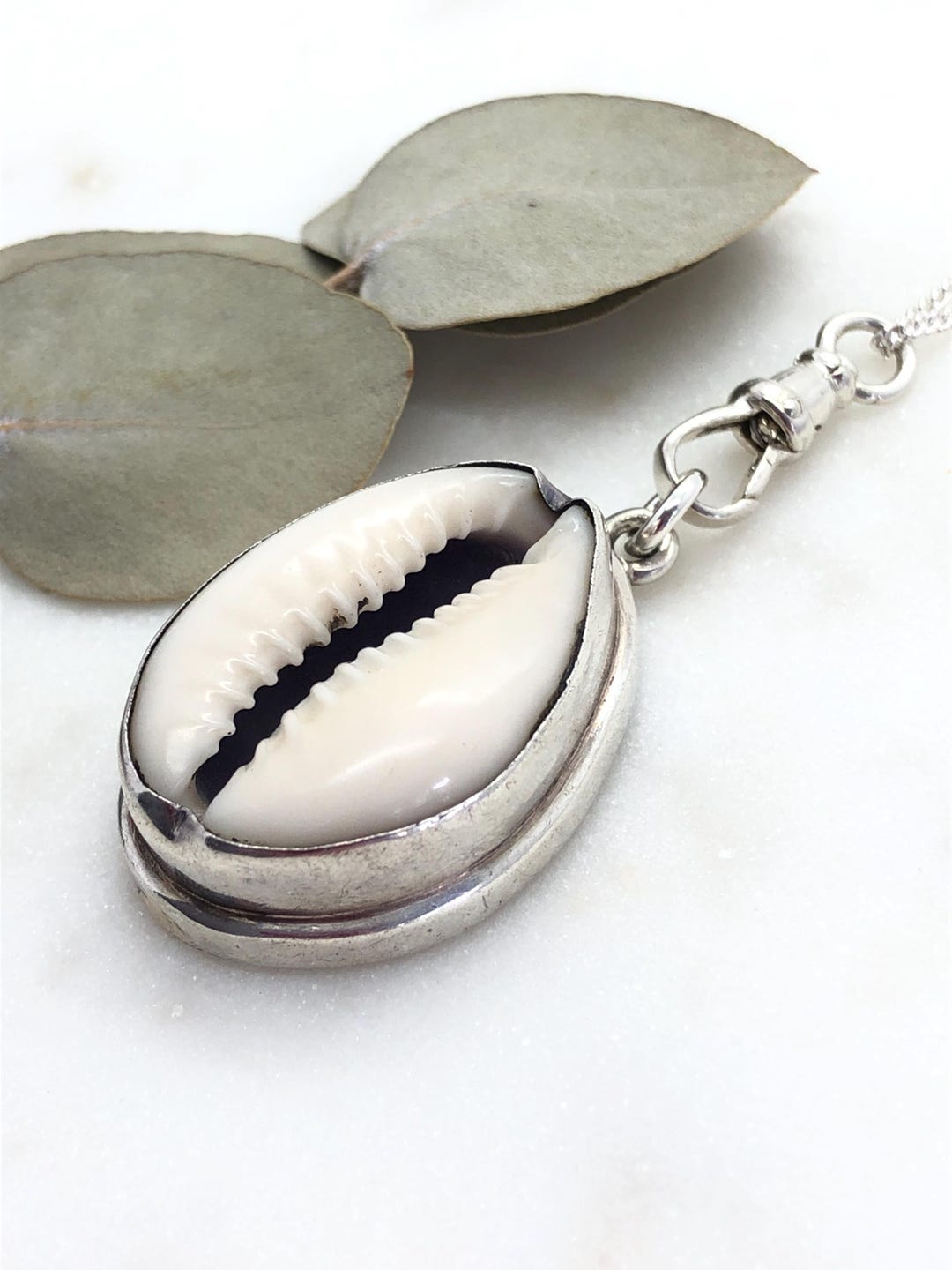 Vintage Sterling Silver Cowrie Shell Fob Pendant Necklace - Etsy