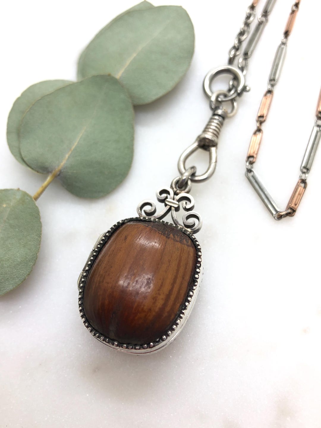 Antique Victorian Real Hazelnut Locket Pendant on Watch Chain Necklace ...