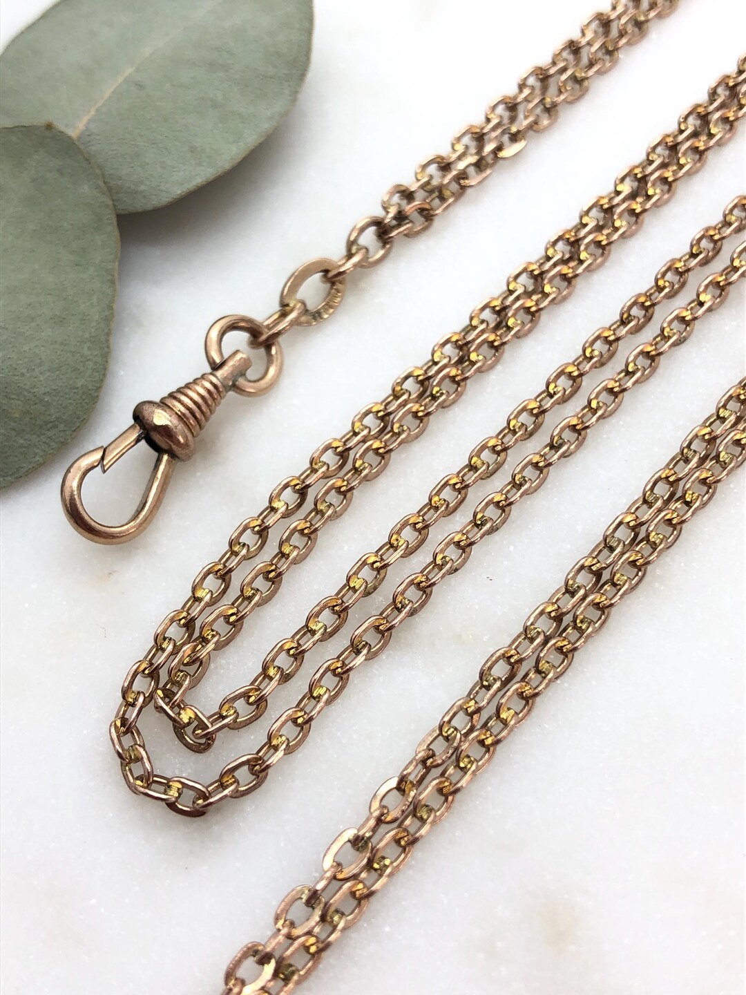 Antique Victorian Rolled Gold Long Guard Muff Chain Necklace | 54 Inch ...