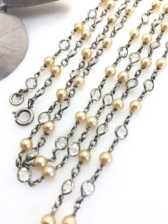 1920’s Art Deco Long Paste Stones & Paste Pearl Chain… - Gem