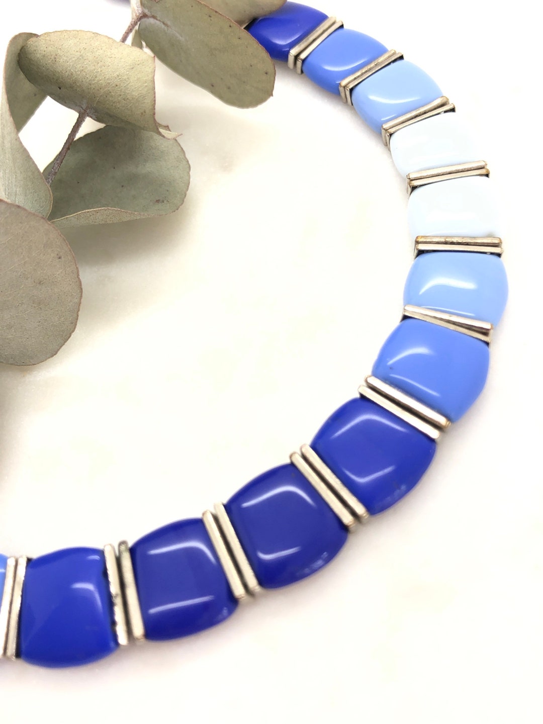 1920’s Art Deco Glass & Chrome Collar Necklace in Blue Tones - Etsy