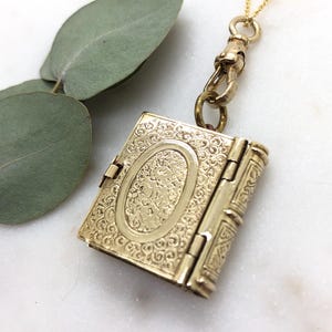 Antique Victorian Rolled Gold Book Shaped Locket Fob Pendant Necklace ...