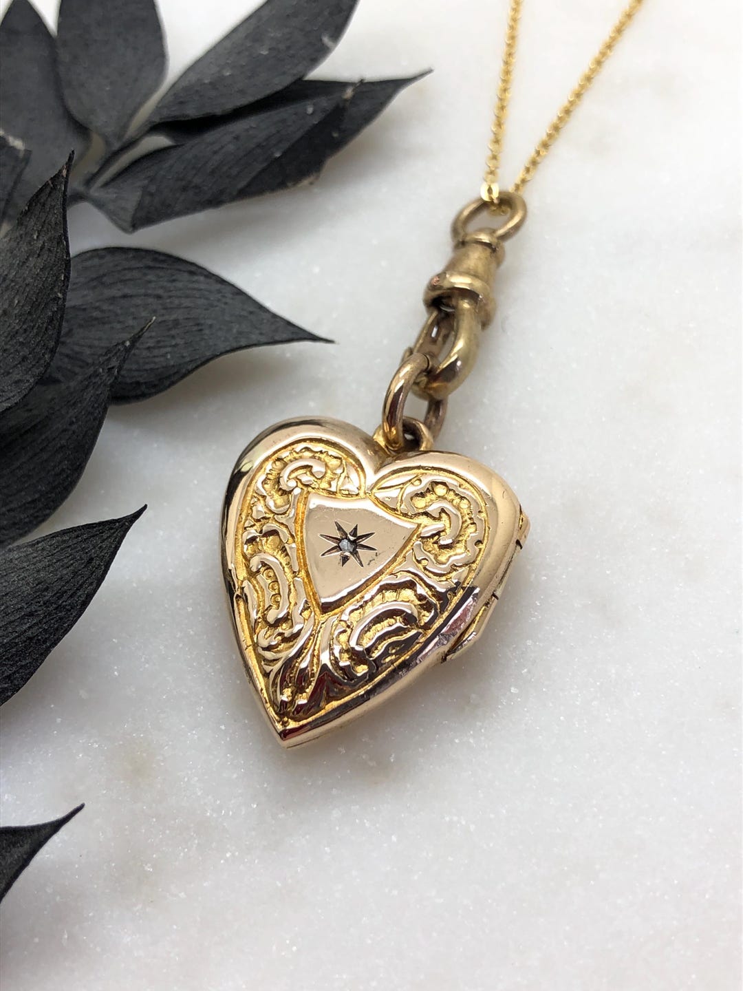 Antique Victorian Rolled Gold Heart Locket Pendant Necklace | Fob ...