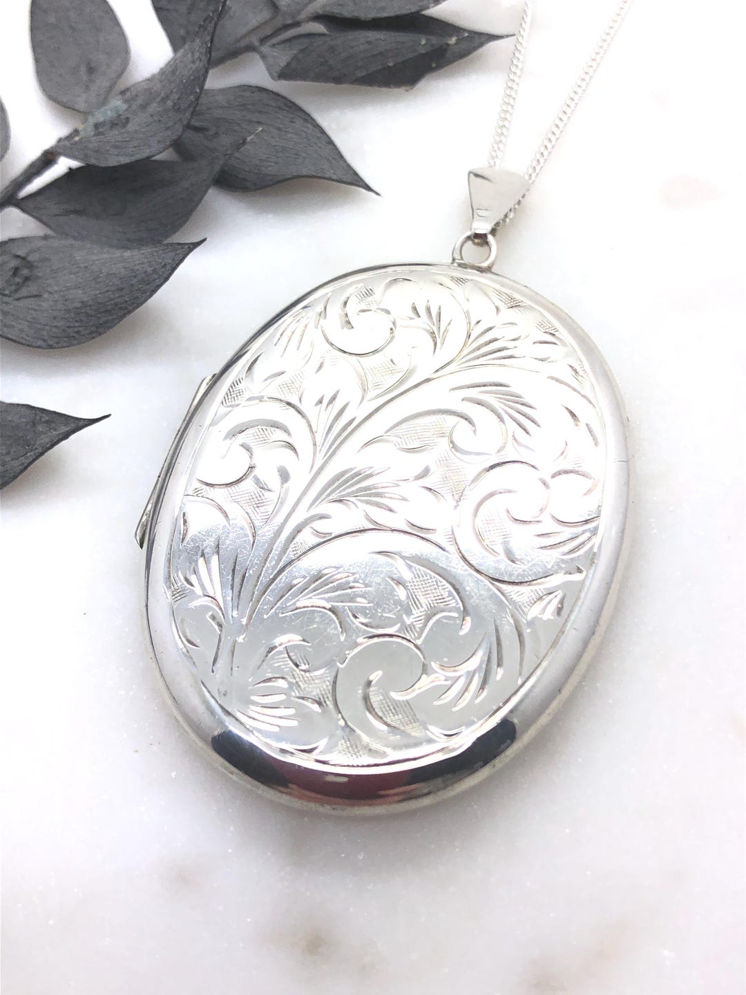 Extra Large Vintage Sterling Silver Engraved Locket Pendant Necklace - Etsy