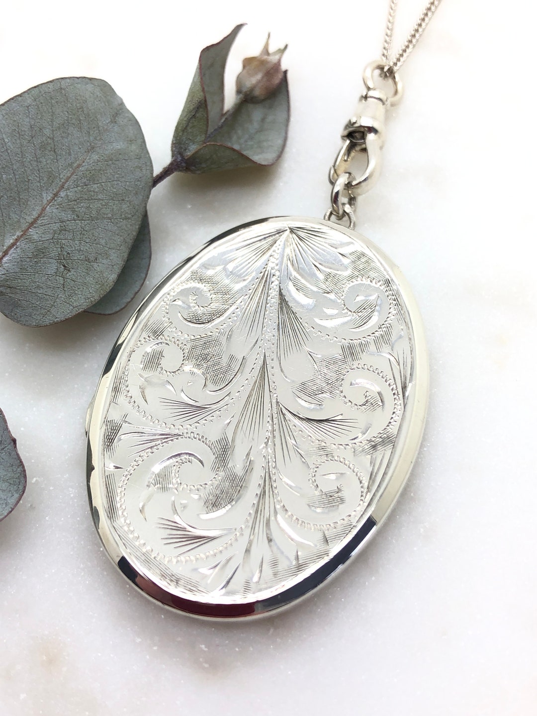 Large Vintage Sterling Silver Engraved Locket Fob Pendant Necklace - Etsy