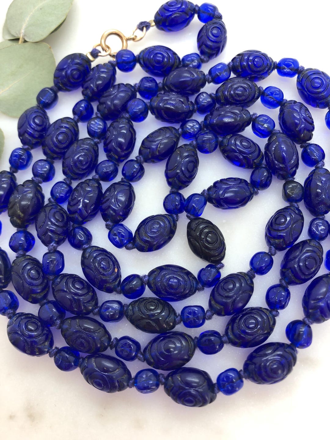 1920s Art Deco Very Long Max Neiger Blue Glass Beads Necklace 42 Inch ...