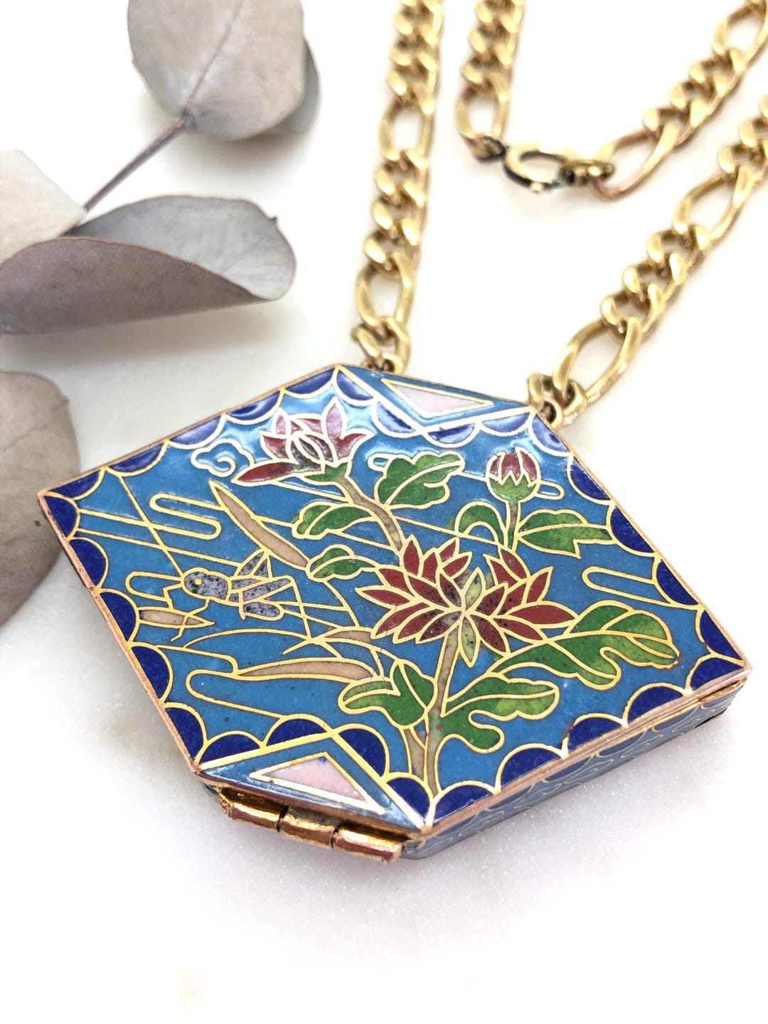 Large Vintage Cloisonné Locket Necklace | Hexagon Fancy Shape Locket - Etsy