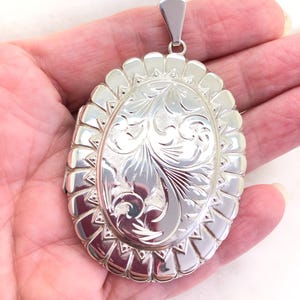 Extra Large Vintage Sterling Silver Oval Locket Pendant Necklace 1975 ...