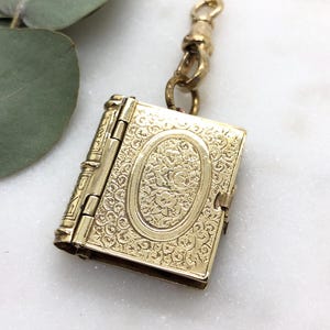 Antique Victorian Rolled Gold Book Shaped Locket Fob Pendant Necklace ...