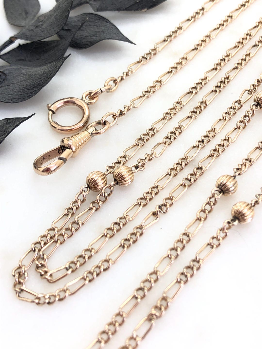 Antique Victorian Rolled Gold Fancy Link Long Guard Muff Chain 58 Inch ...