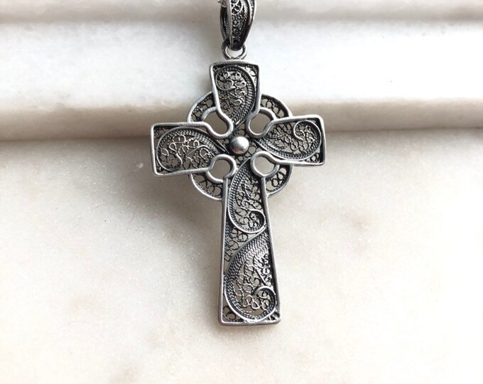 Vintage Sterling Silver Filigree Cross Pendant Necklace - Etsy