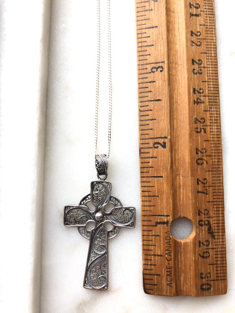 Vintage Sterling Silver Filigree Cross Pendant Necklace | Etsy