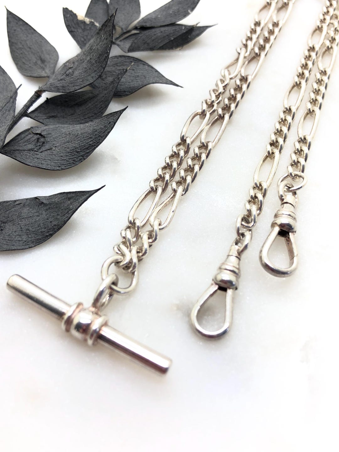 Vintage Sterling Silver Watch Chain Necklace | Figaro Albert Chain ...