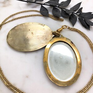 Antique Large Slide Mirror Locket Pendant on Long Guard Chain - Etsy