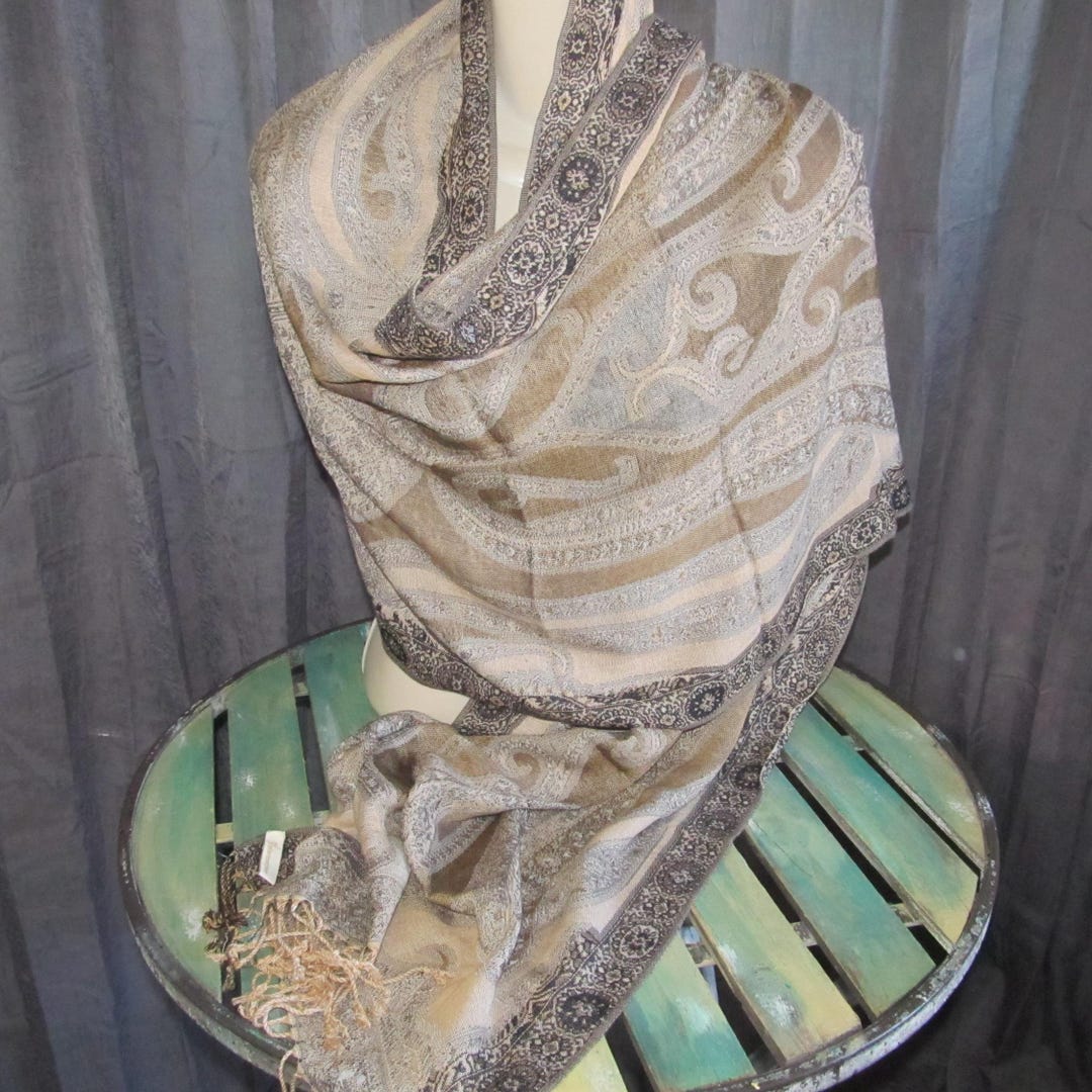 Vintage Collection Eighteen Beige Gray Black & Gold Scarf Shawl Wrap ...