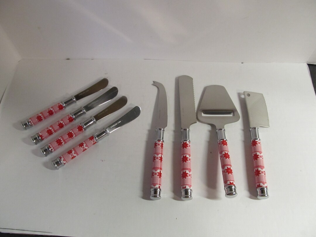 8 Piece Set Red Snowflake Cheese Knife Set / Charcuterie Serving Set ...