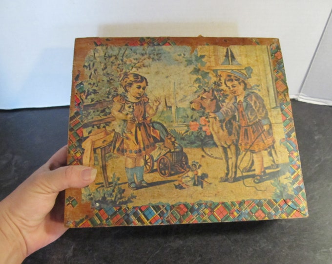 Vintage Paper Lithograph on Wood Block Puzzle Set With Cards Wood ...