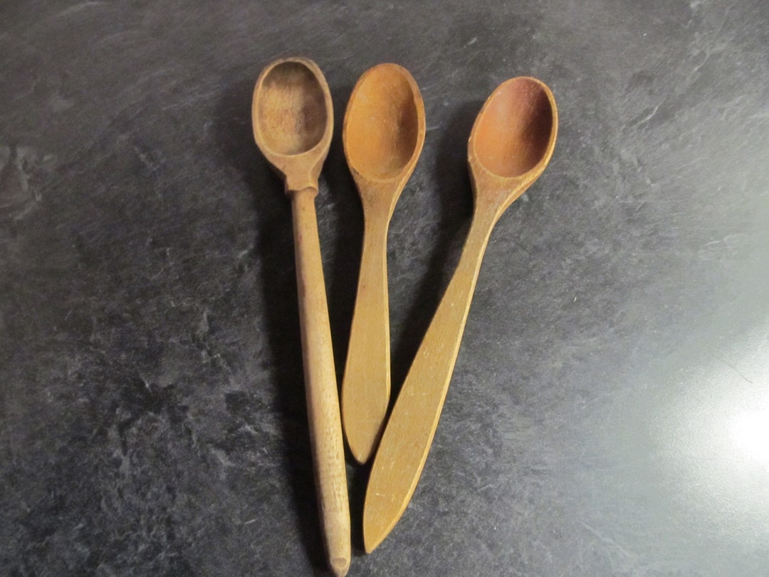 3 Vintage Farmhouse Kitchen Wooden Mixing Spoons / Primitive Heavy Duty ...
