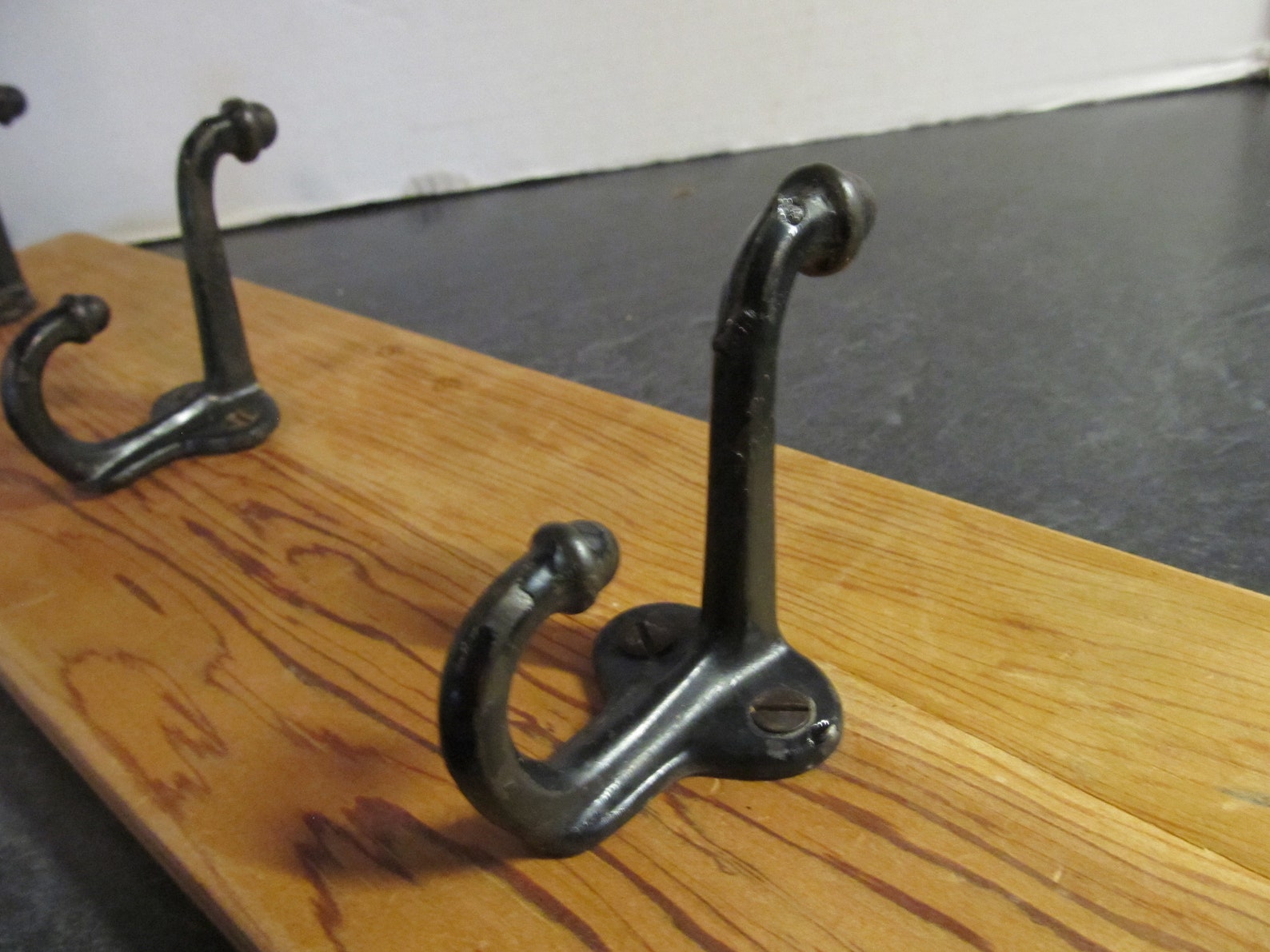 Vintage Black Cast Iron Double Hook Coat Hooks Wood Wall | Etsy