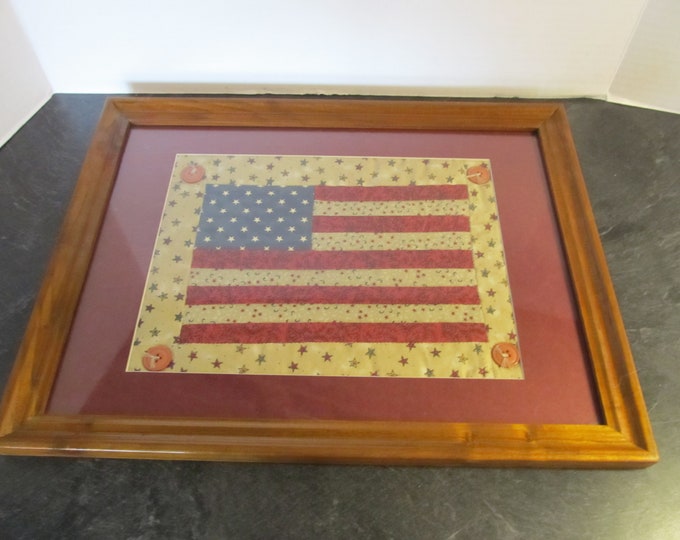 Vintage Wood Framed Quilted American Flag Wall Hanging / Americana ...