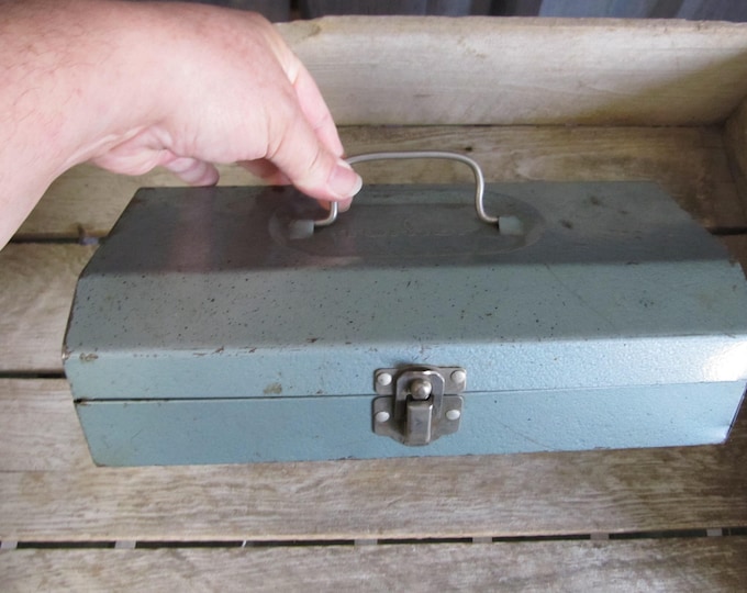 Small Vintage Turner Blue Grey Industrial Divided Toolbox 10 3/4" Long ...