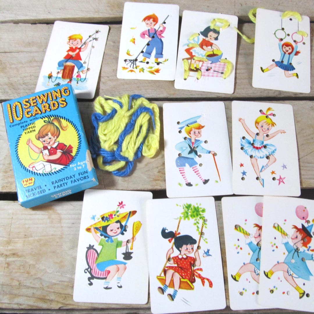 Vintage Built Rite Toy 10 Sewing Cards With Plastic Tipped Yarn - Etsy