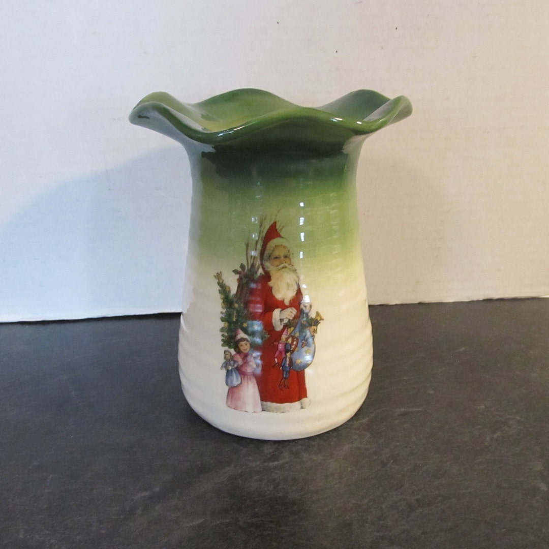 Vintage 1996 Buckeye Stoneware Pottery / Ruffled Pottery Vase / Santa ...