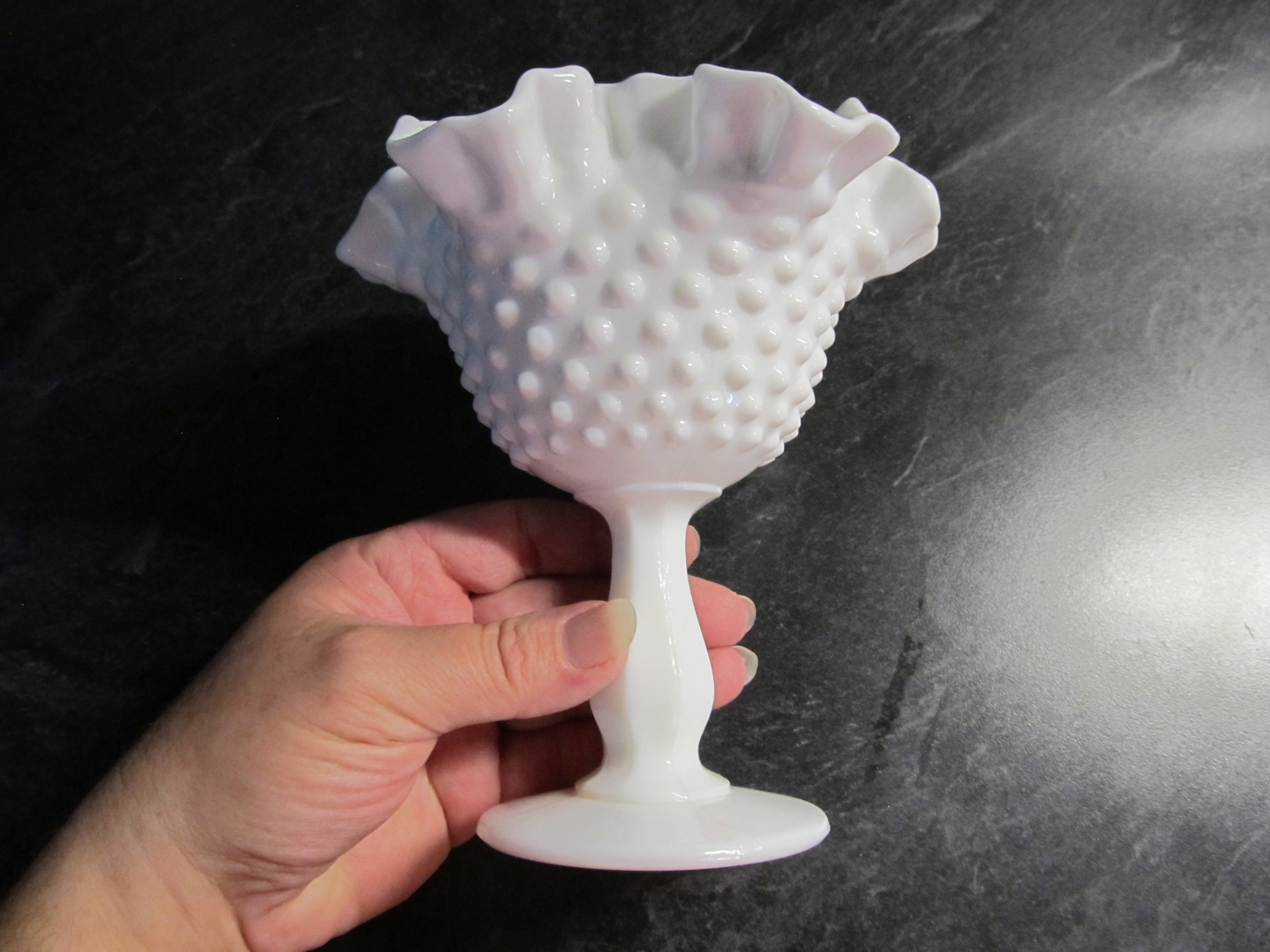 Vintage Marked Signed Fenton White Milk Glass Hobnail Pedestal - Etsy