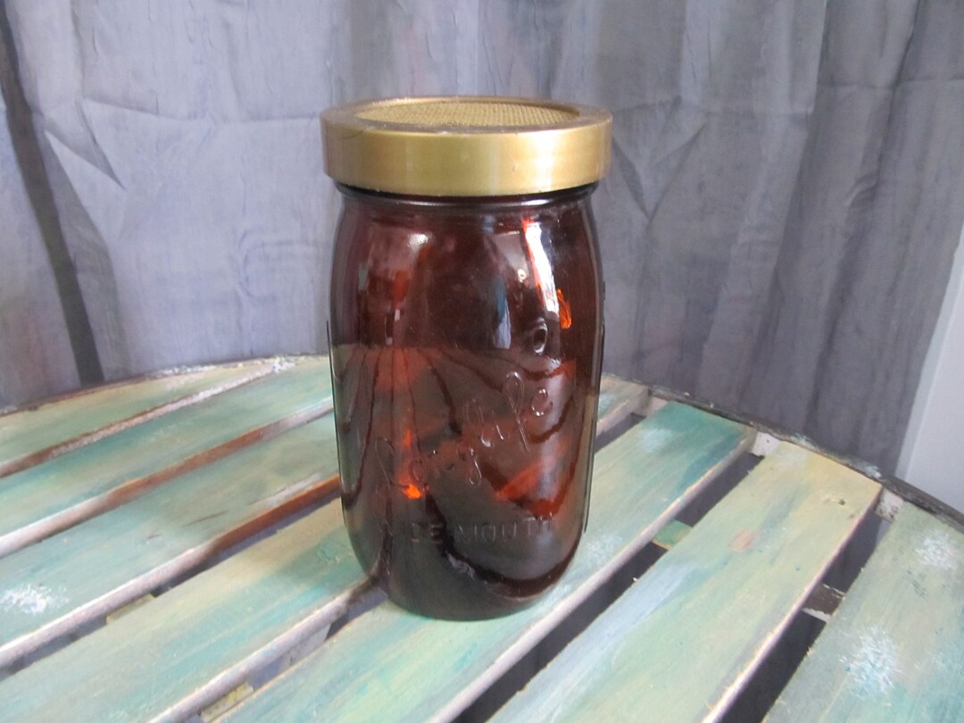 Vintage Butterscotch Brown Glass Longlife Wide Mouth Mason Sprouting ...