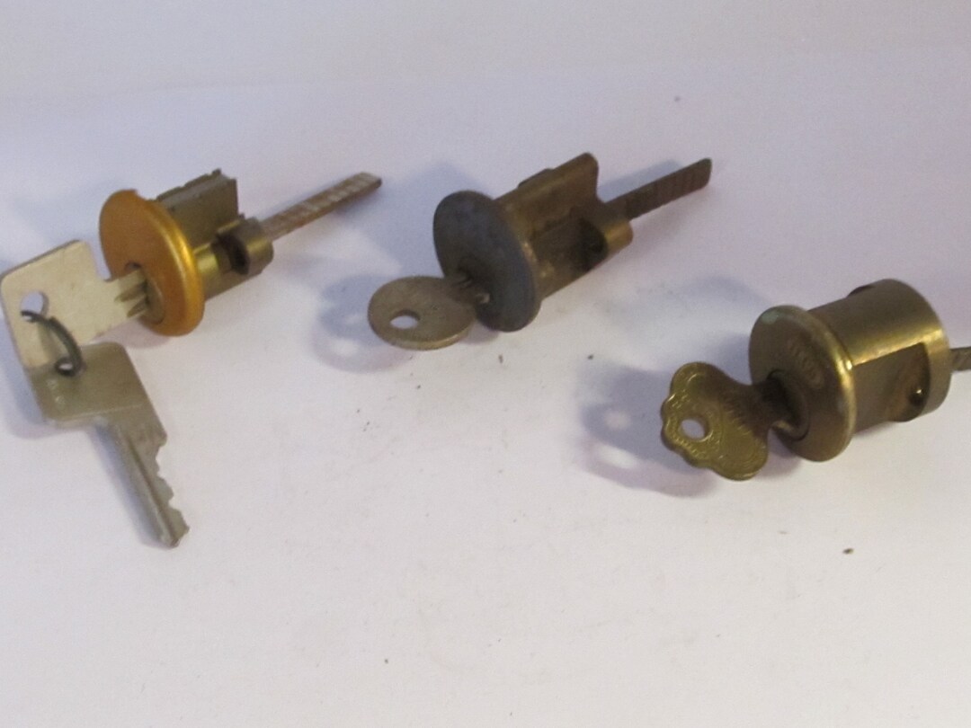 3 Vintage Yale & Ilco Brass Mortise Cylinder Locks With Keys ...