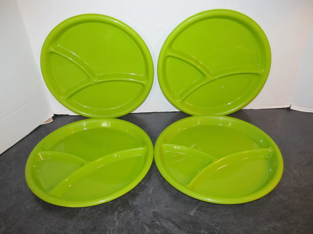 Set of 4 Packerware Bright Lime Green Round Divided Plastic Reusable ...