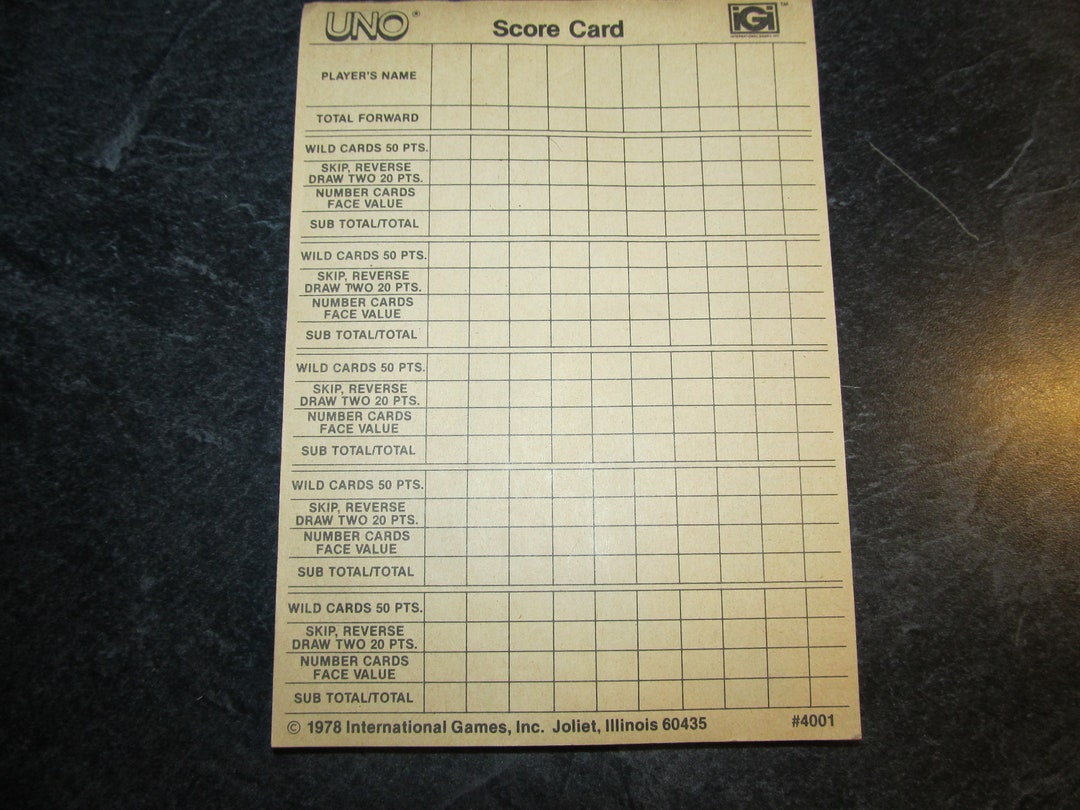 Vintage 1978 Uno Score Pad / International Games Inc / Joliet Illinois ...