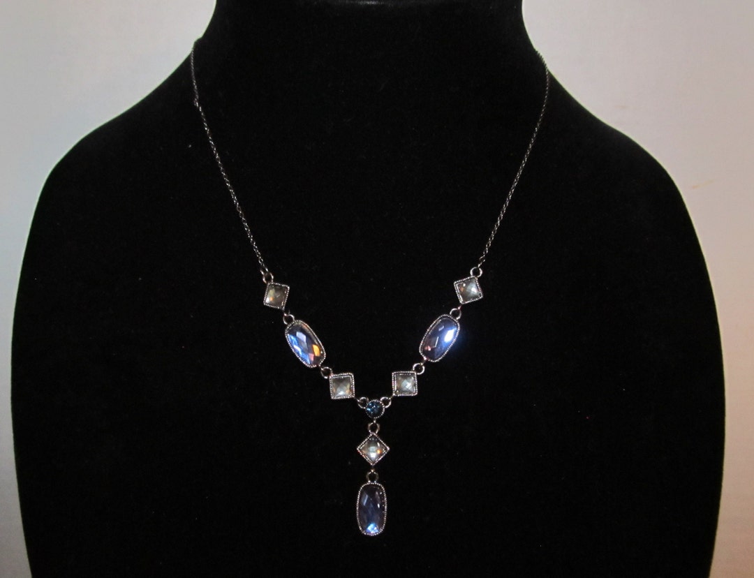 Vintage Signed Avon NR Nina Ricci Pewter Patina Blue & Smoky Gray Stone ...