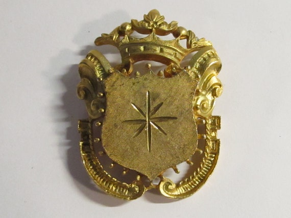 Vintage Signed Mamselle Etched Brushed Gold Patina Cr… - Gem