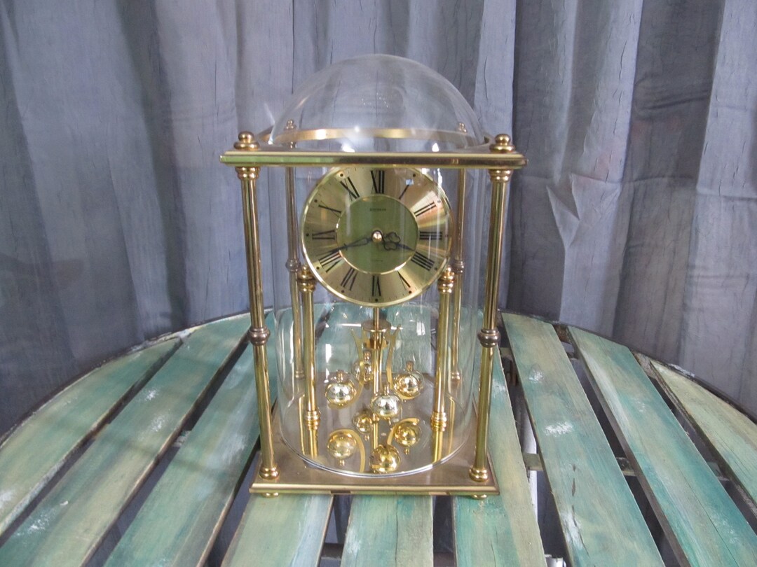 Vintage Benchmark Quartz Anniversary Mantle Clock / Glass Dome /brass ...