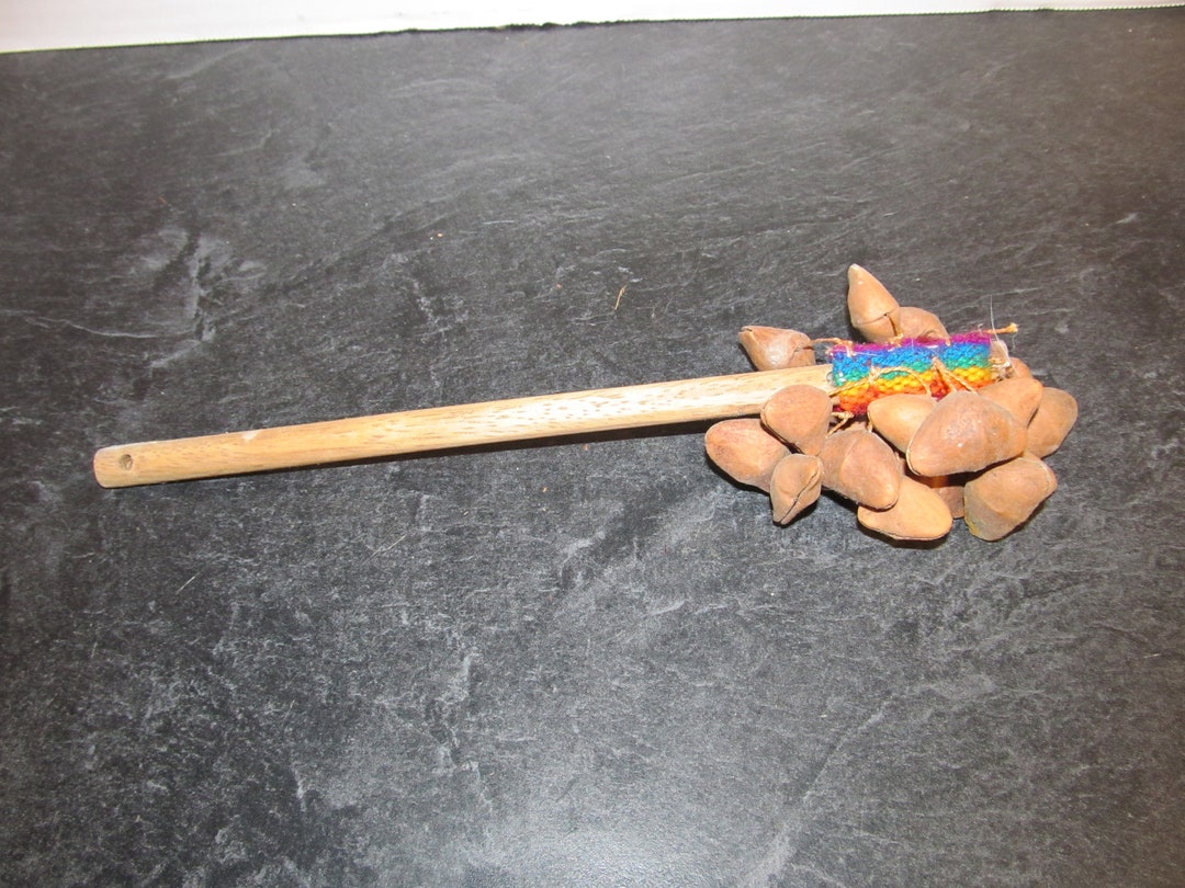 Vintage Seed Pod Rattle / Nut Shell Maraca / 10 1/2" Hand Held Shaker ...