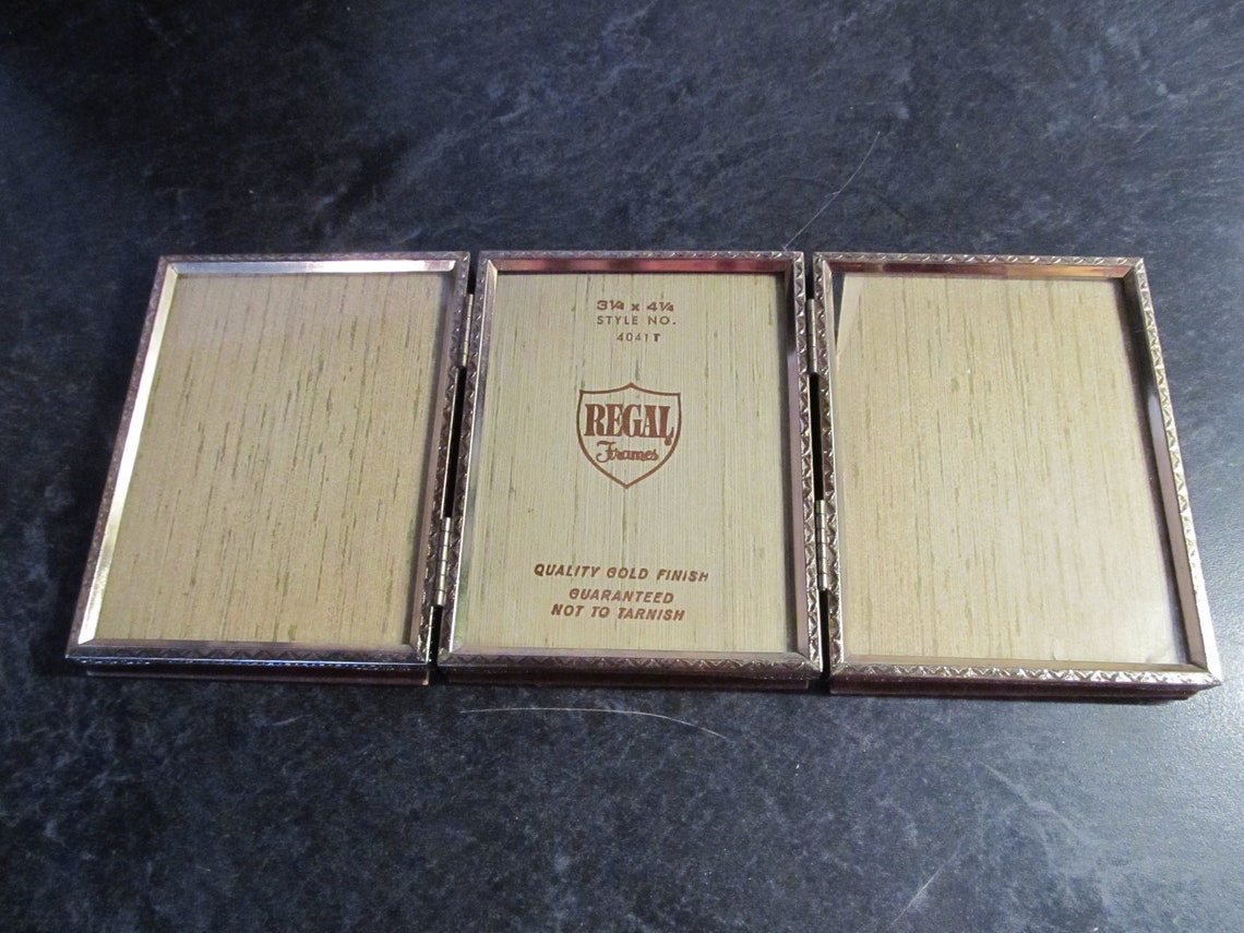 Vintage Regal Frames #4041T Tri-fold Embossed Brass Photo Frame -3 1/4 ...