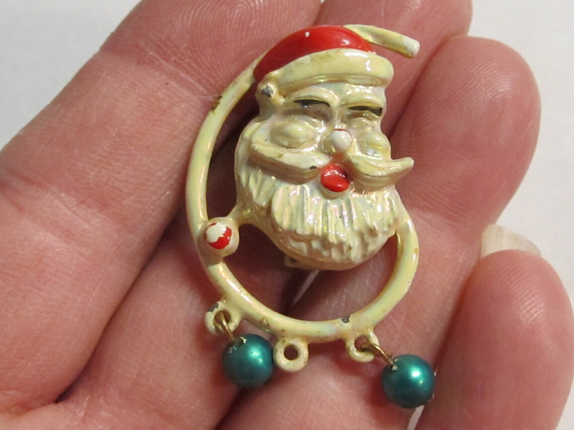 3 Vintage Christmas Pins / Brooches Santa Face Plastic / - Etsy