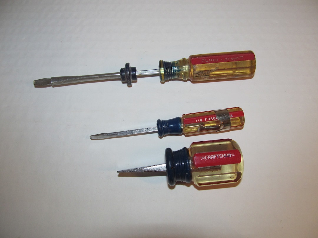 3 Vintage Craftsman USA Screwdrivers / Stubby 1/4 #4151 * WF Flat Head ...