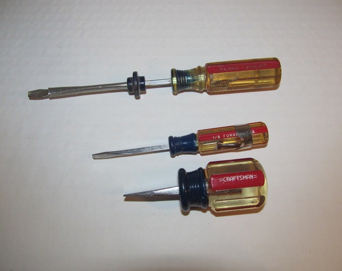 3 Vintage Craftsman USA Screwdrivers / Stubby 1/4 #4151 * WF Flat Head ...